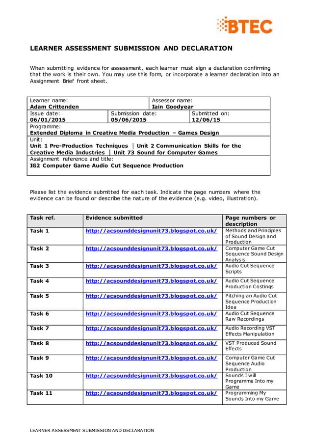 Y1 games ig2 learner assessment submission declaration - for merge | DOCX