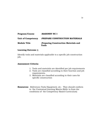 Y2 module1-preparing of construction materials& tools | DOC