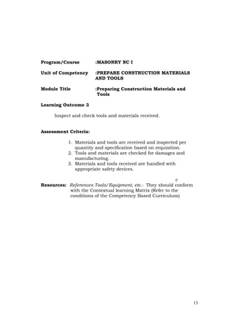 Y2 module1-preparing of construction materials& tools | DOC