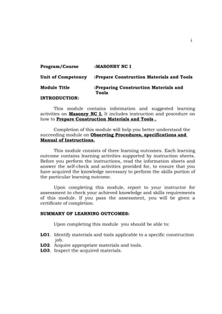 Y2 module1-preparing of construction materials& tools | DOC
