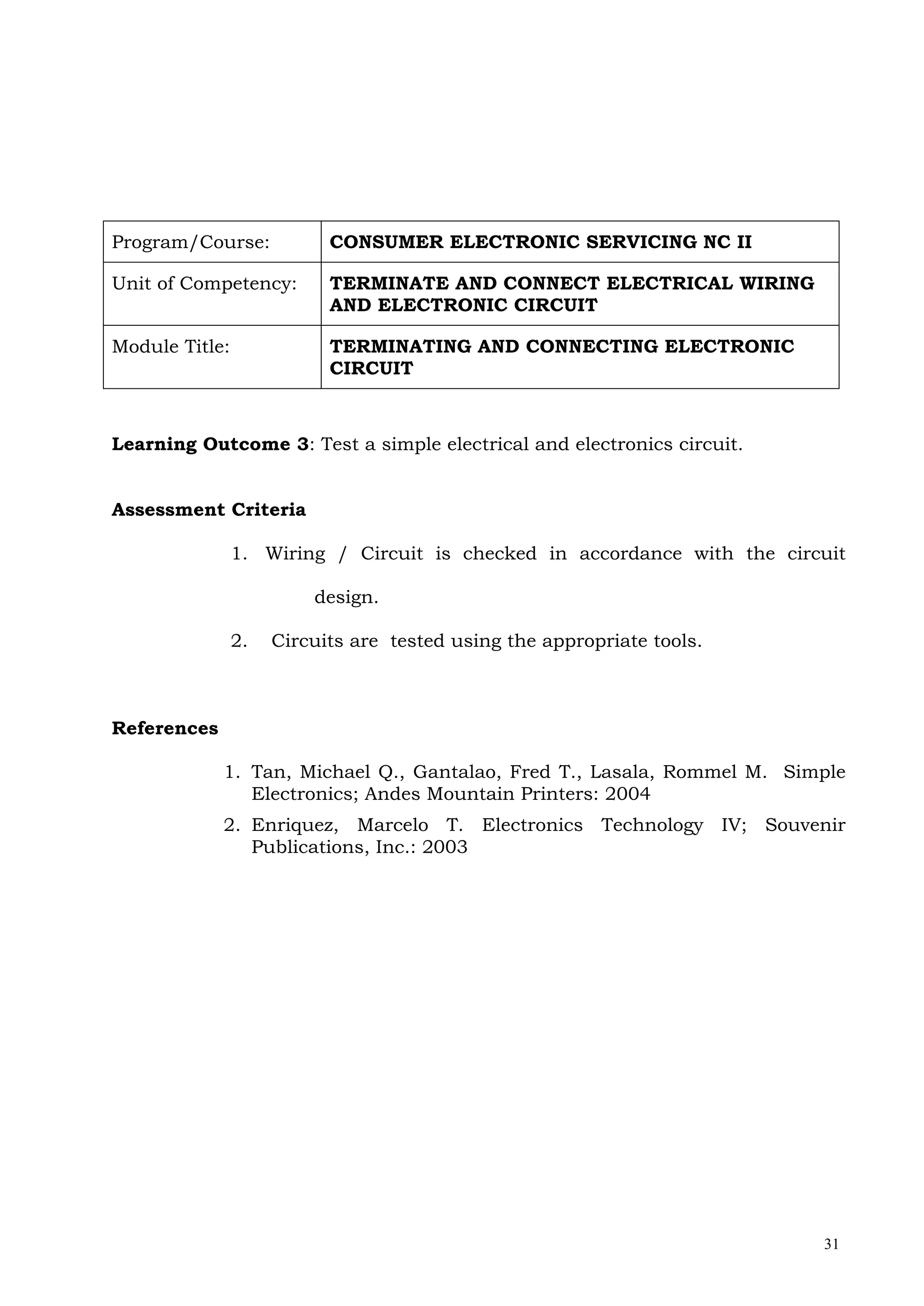 TLE CES NC II Y2 - Module 4 - Terminating and Connecting of Electrical ...