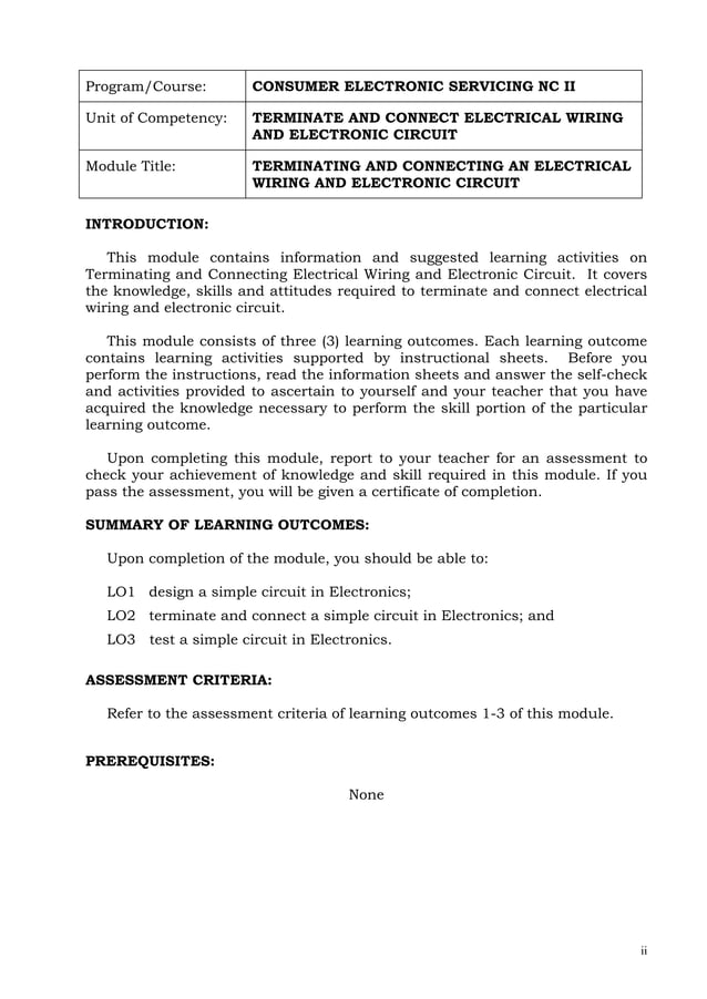 TLE CES NC II Y2 - Module 4 - Terminating and Connecting of Electrical ...