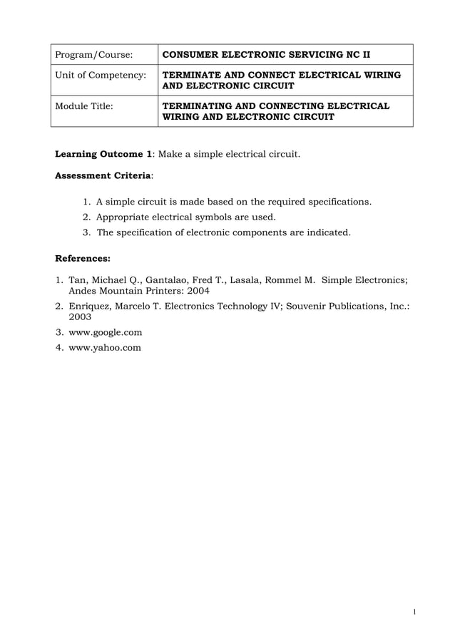 TLE CES NC II Y2 - Module 4 - Terminating and Connecting of Electrical ...
