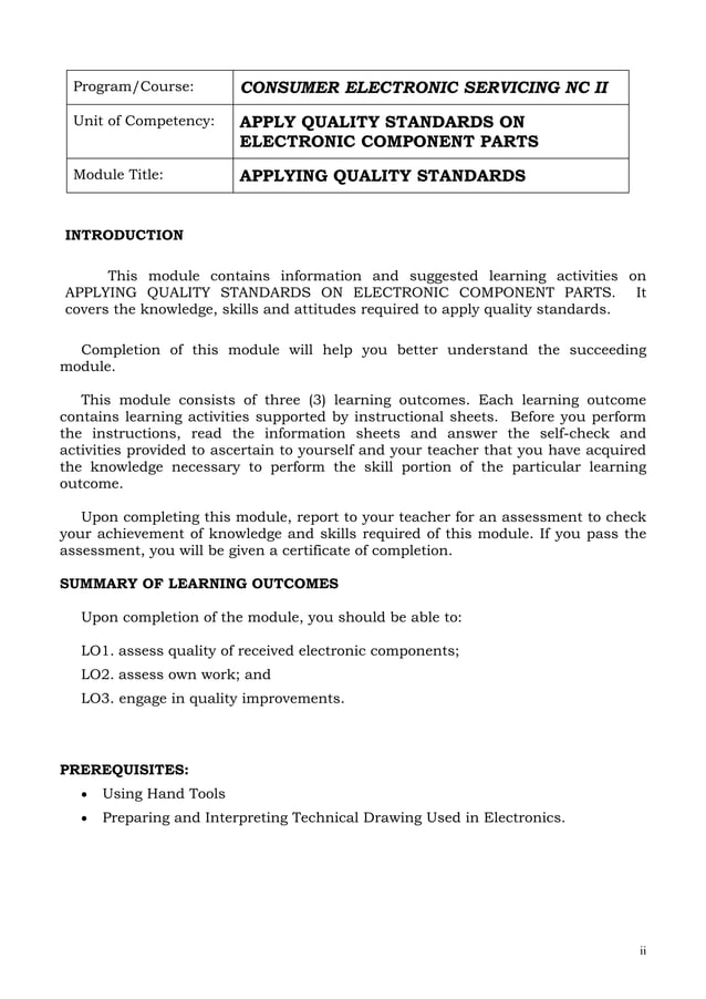 TLE CES NC II Y2 - Module 5 - Applying Quality Standards.doc