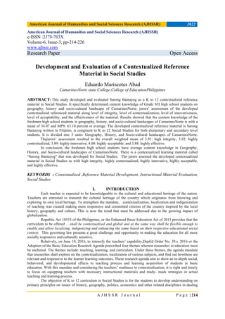 Development and Evaluation of a Contextualized Reference Material in Social Studies | PDF