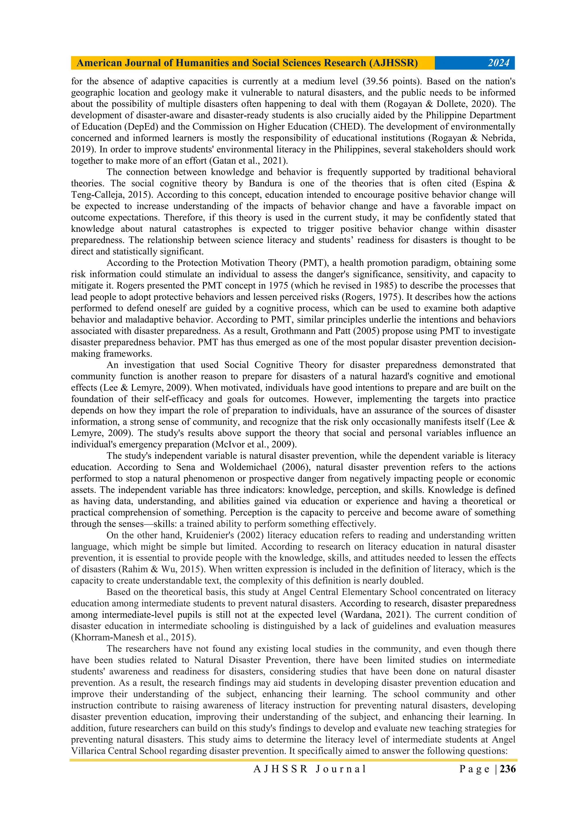 Natural Disaster Prevention Literacy Education among Intermediate-Level ...