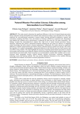 Natural Disaster Prevention Literacy Education among Intermediate-Level ...