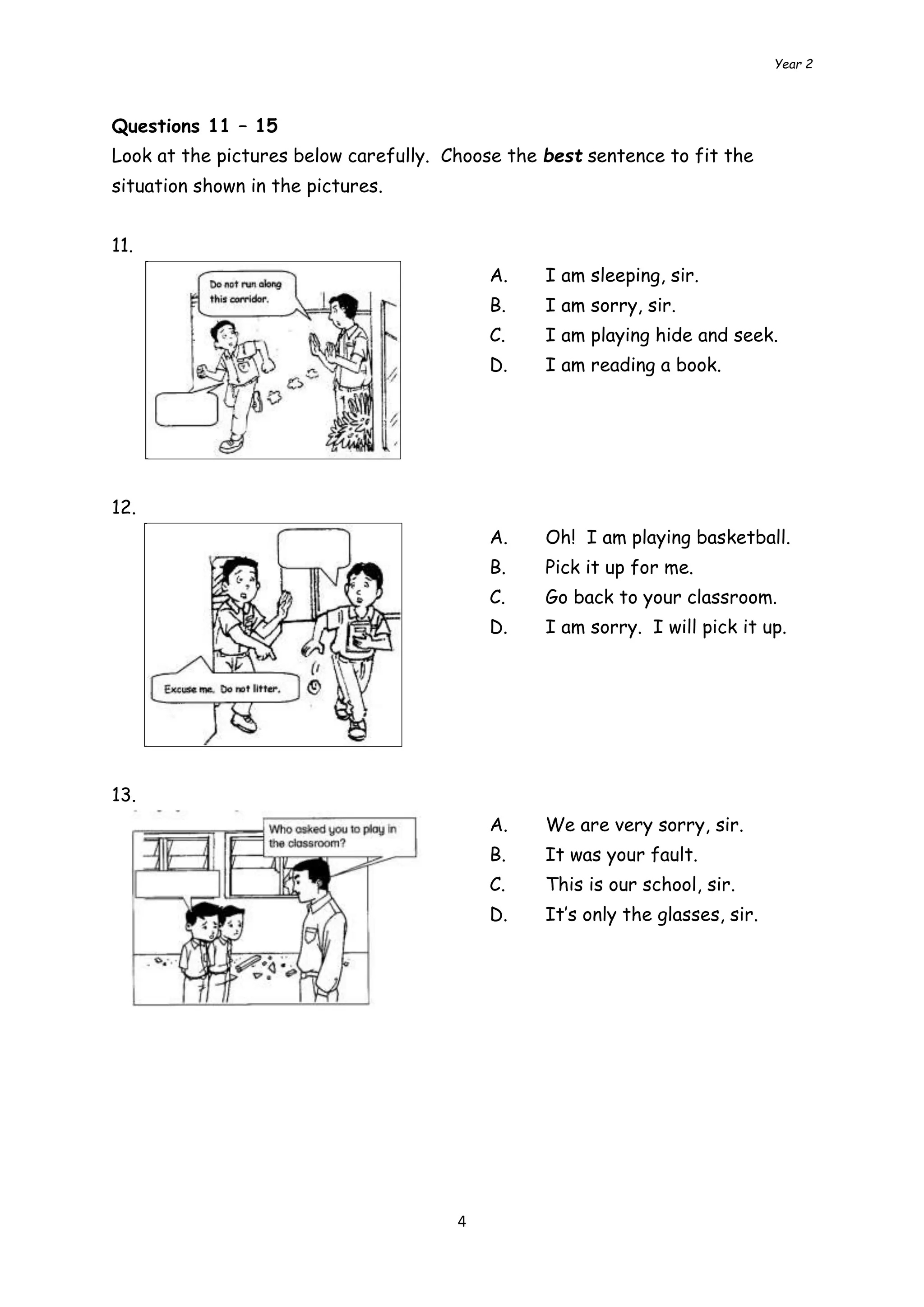 Year 2 English Language Paper 1 Test Paper | DOCX