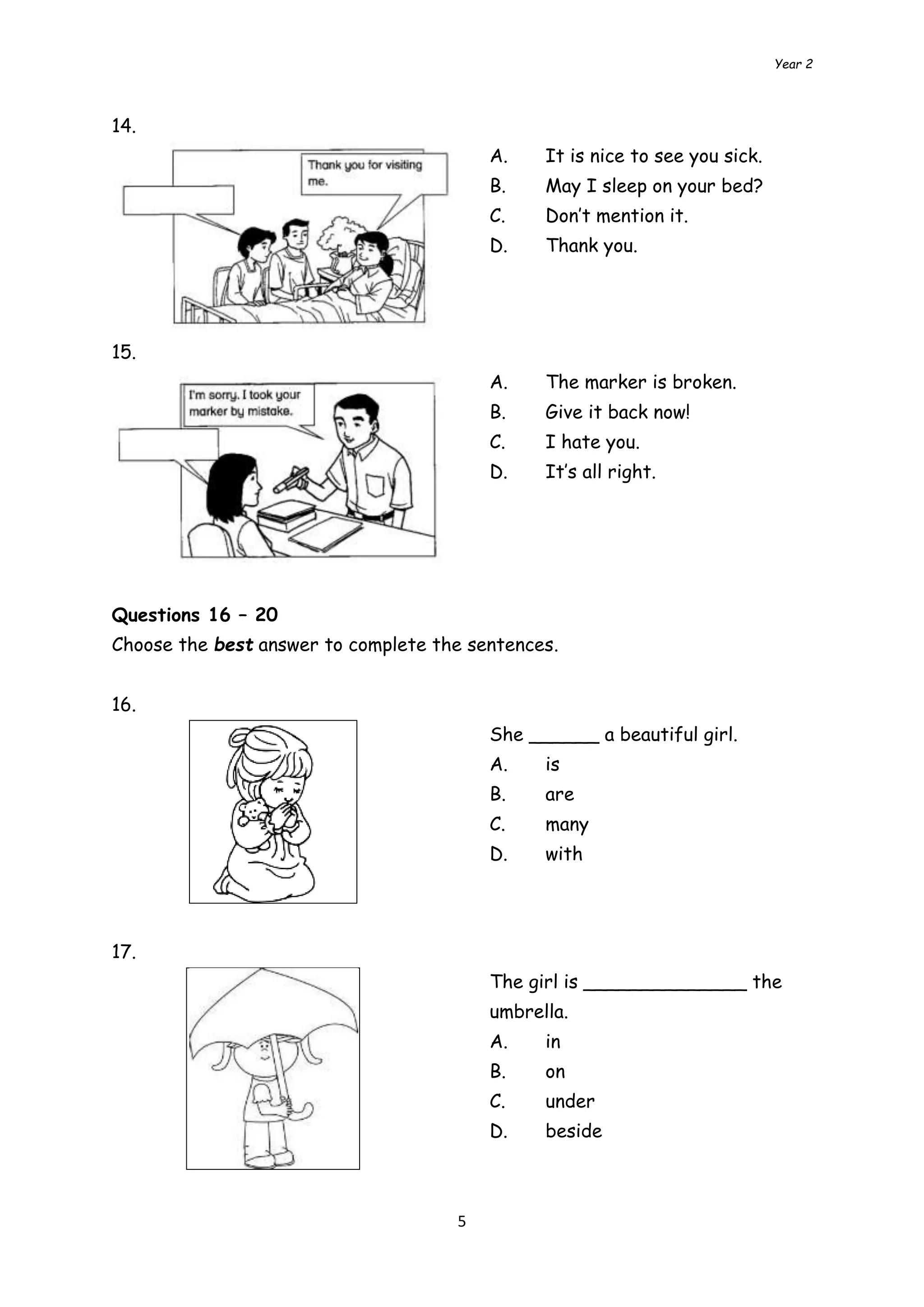 Year 2 English Language Paper 1 Test Paper | DOCX
