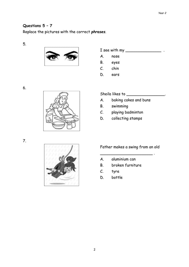 Year 2 English Language Paper 1 Test Paper | DOCX