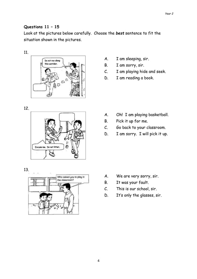 Year 2 English Language Paper 1 Test Paper | DOCX