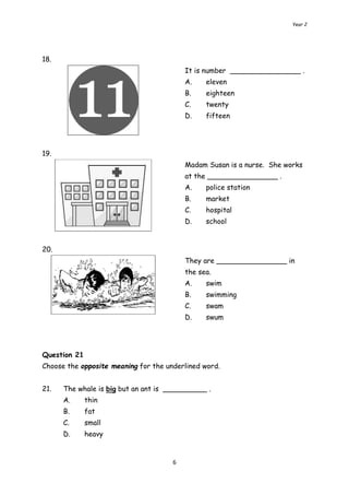Year 2 English Language Paper 1 Test Paper | DOCX