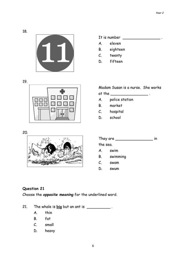 Year 2 English Language Paper 1 Test Paper | DOCX