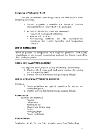 Y4 module 6 - package prepared food stuff | DOC