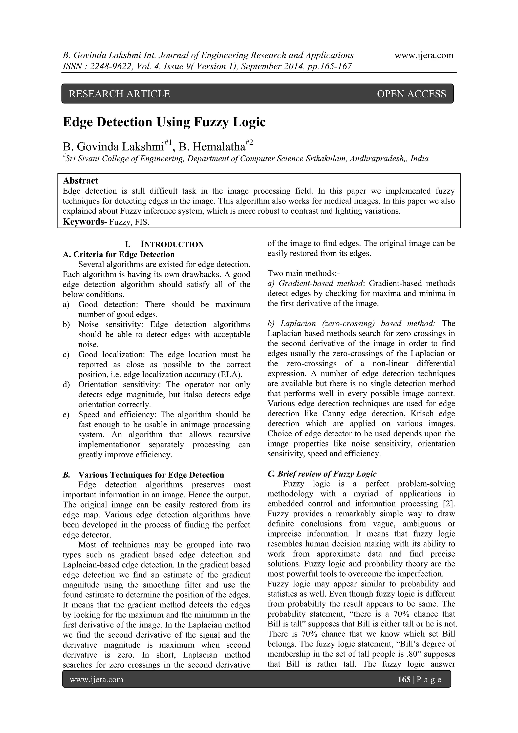 Edge Detection Using Fuzzy Logic | PDF