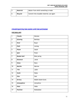 Kosa kata Sains Tahun 4 | DOC