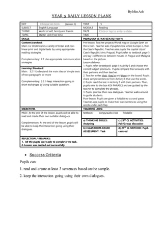 Y5 English Lesson Plan | DOCX