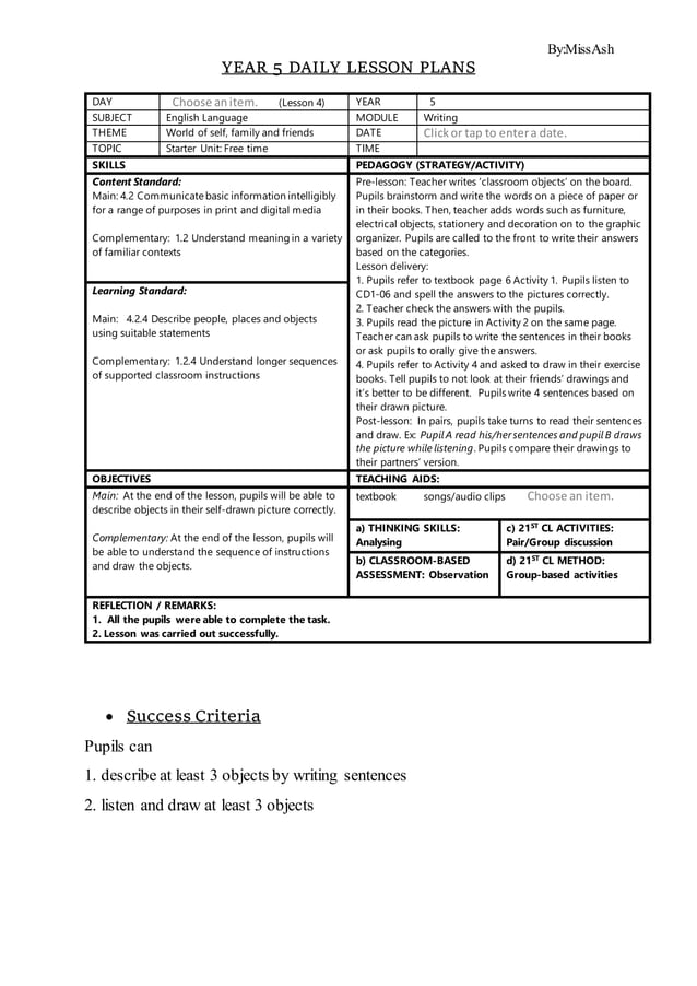 Y5 English Lesson Plan | DOCX