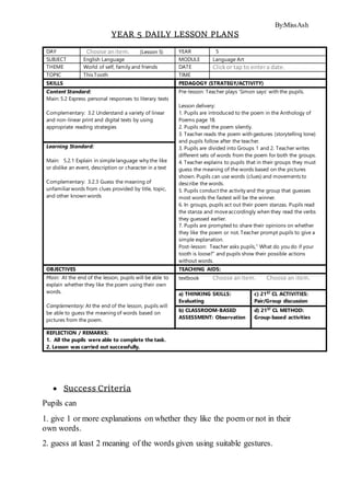 Y5 English Lesson Plan | DOCX