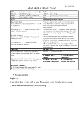 LESSON PLAN FOR YEAR 6 PUPILS PRIMARY SCHOOL | DOCX
