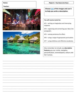 Y7 exam paper A | DOCX