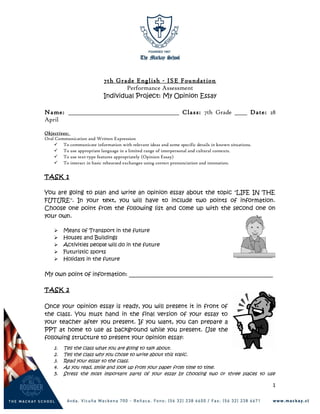Y7 Individual Project - My Opinion Essay | DOC