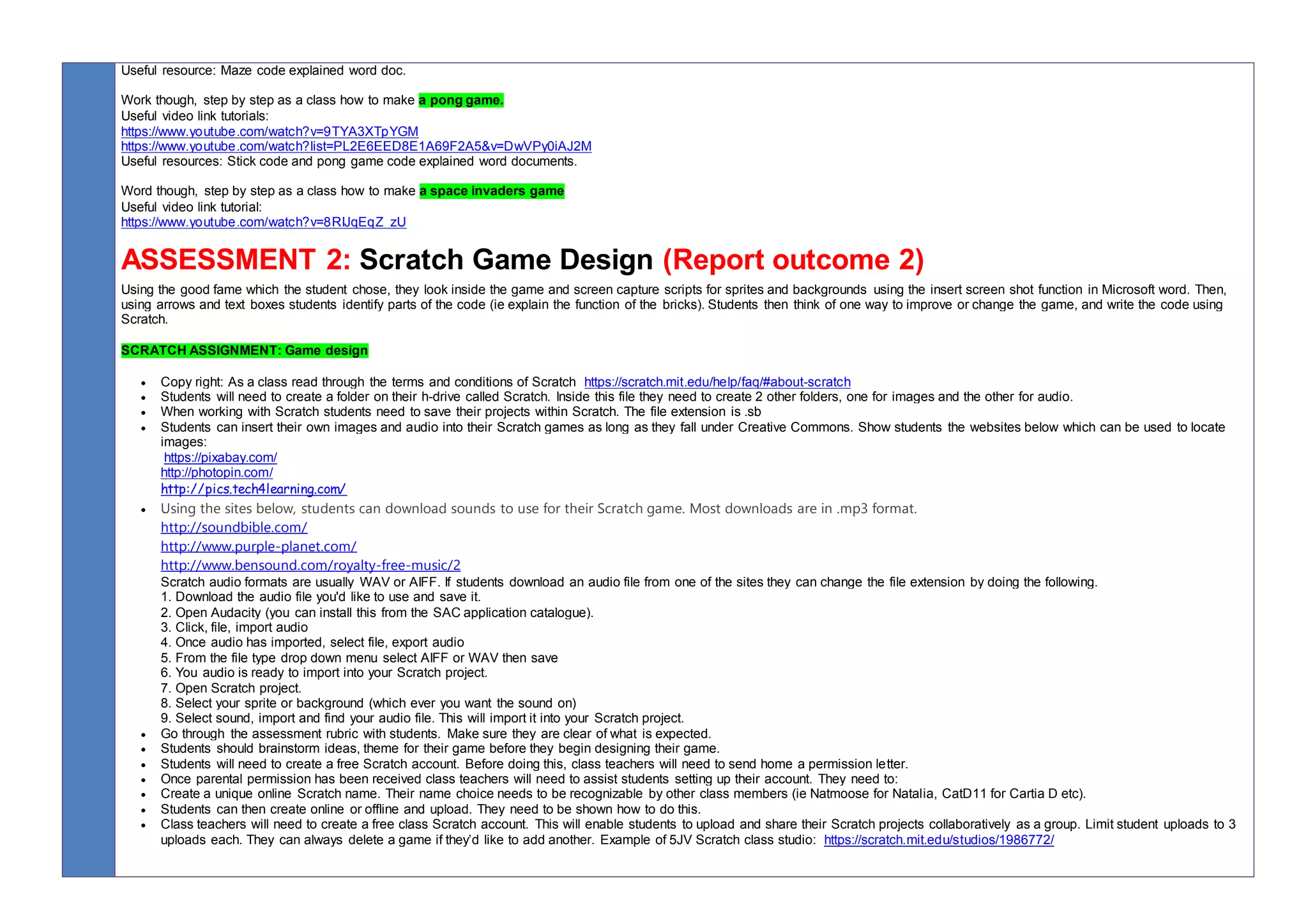 Y7 Game Design Technologies Program | DOCX