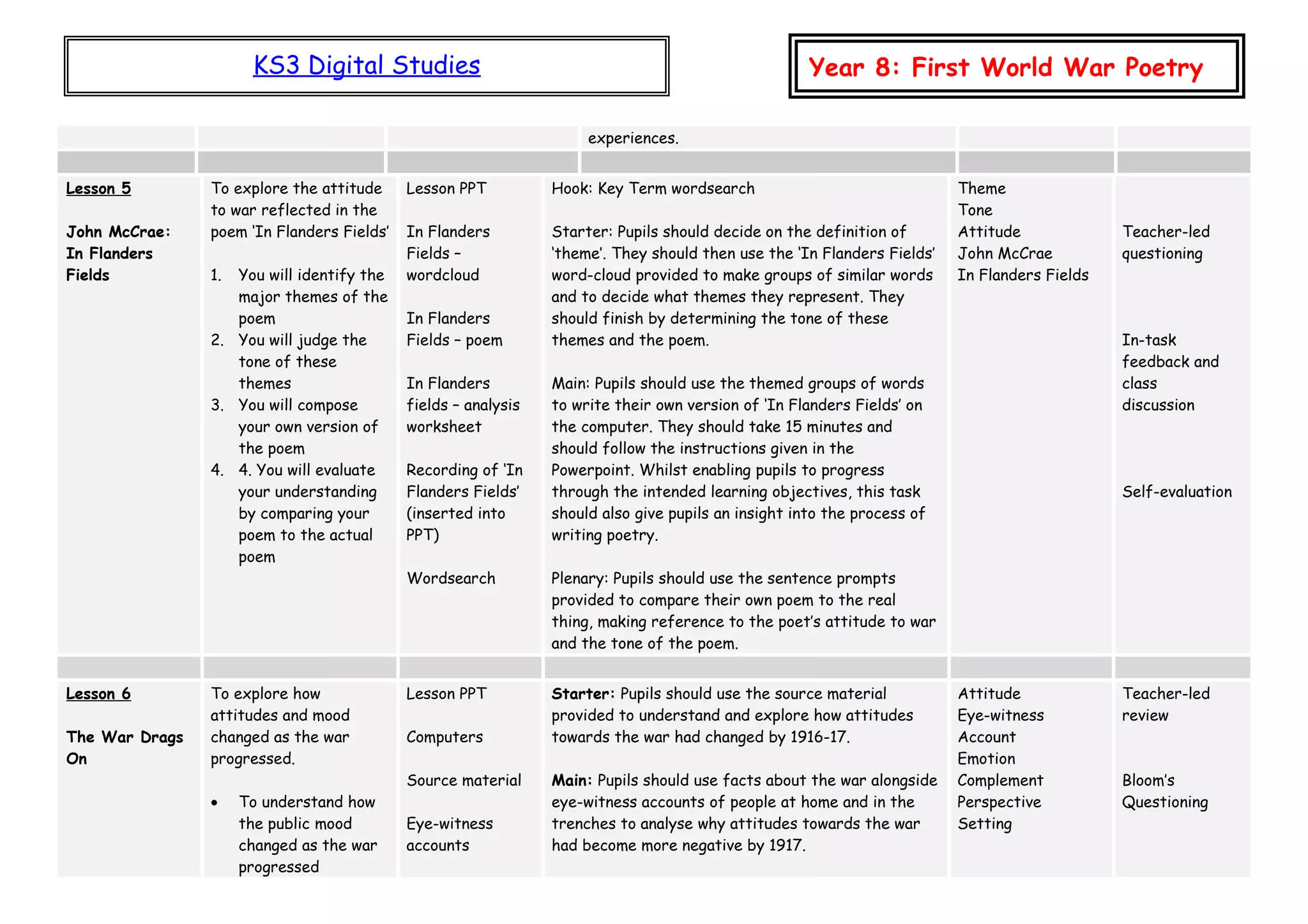Y8 ww1 poetry sow v2 | DOC