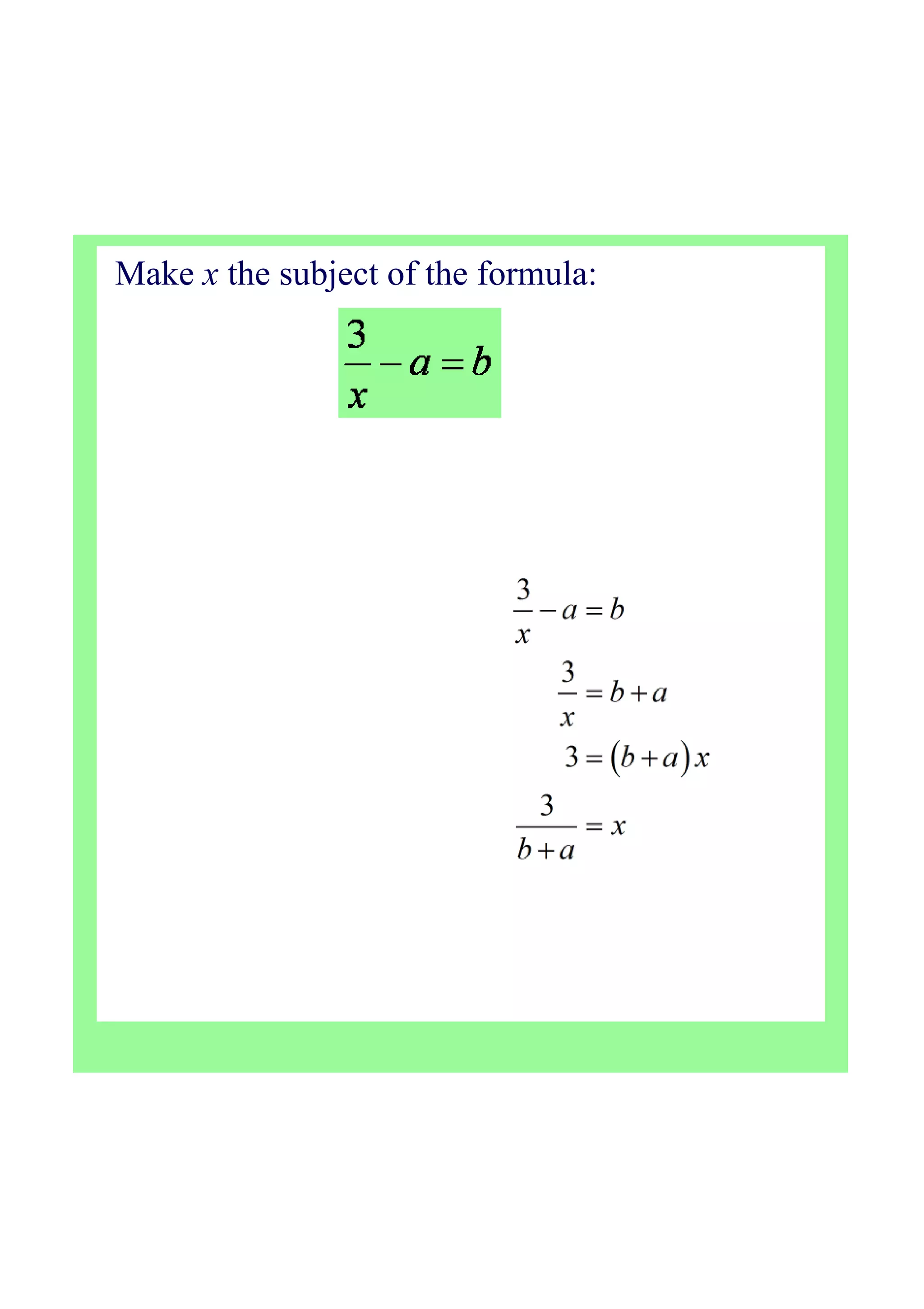Y9 algebra 1 Change of Subject | PDF