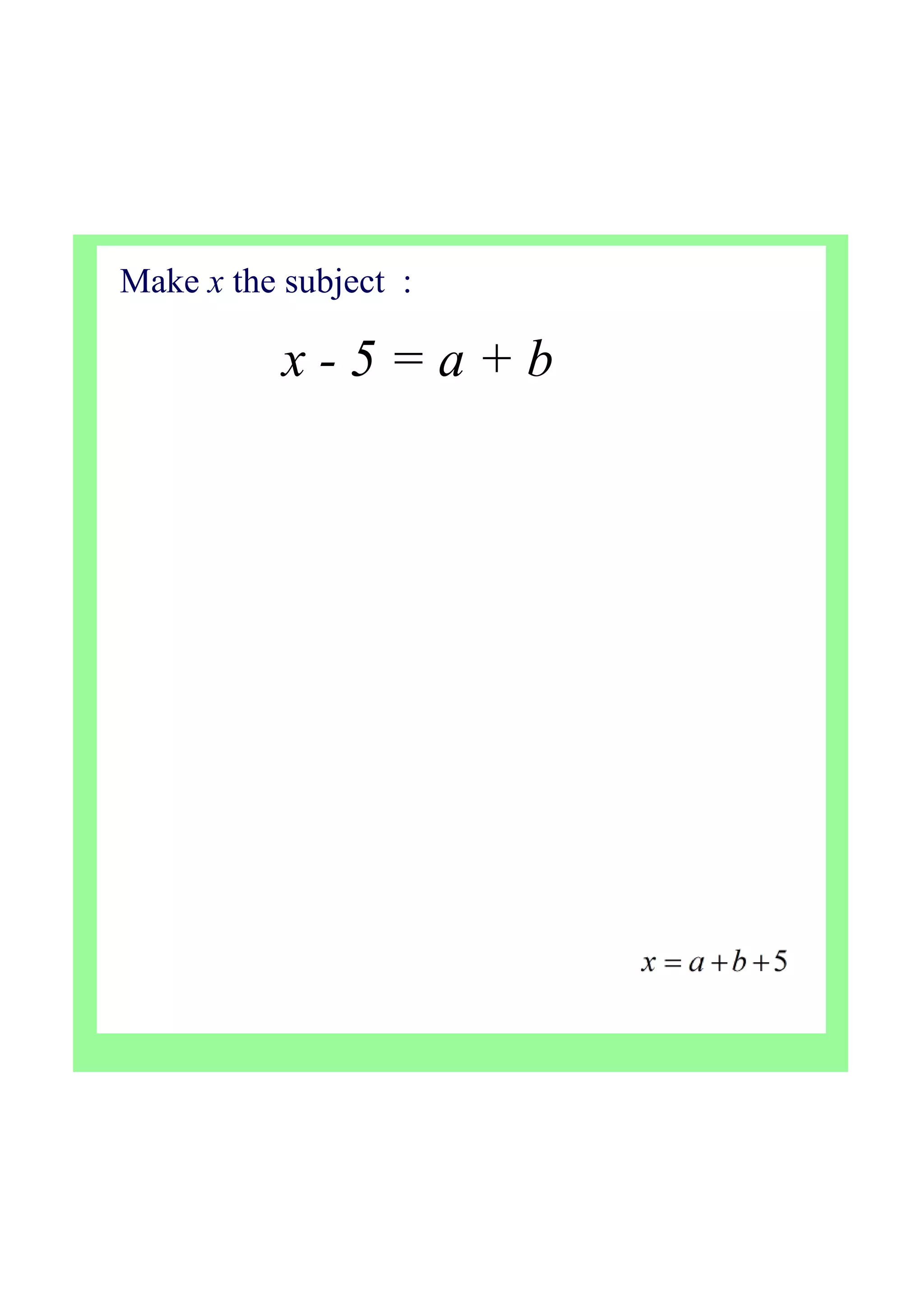 Y9 algebra 1 Change of Subject | PDF