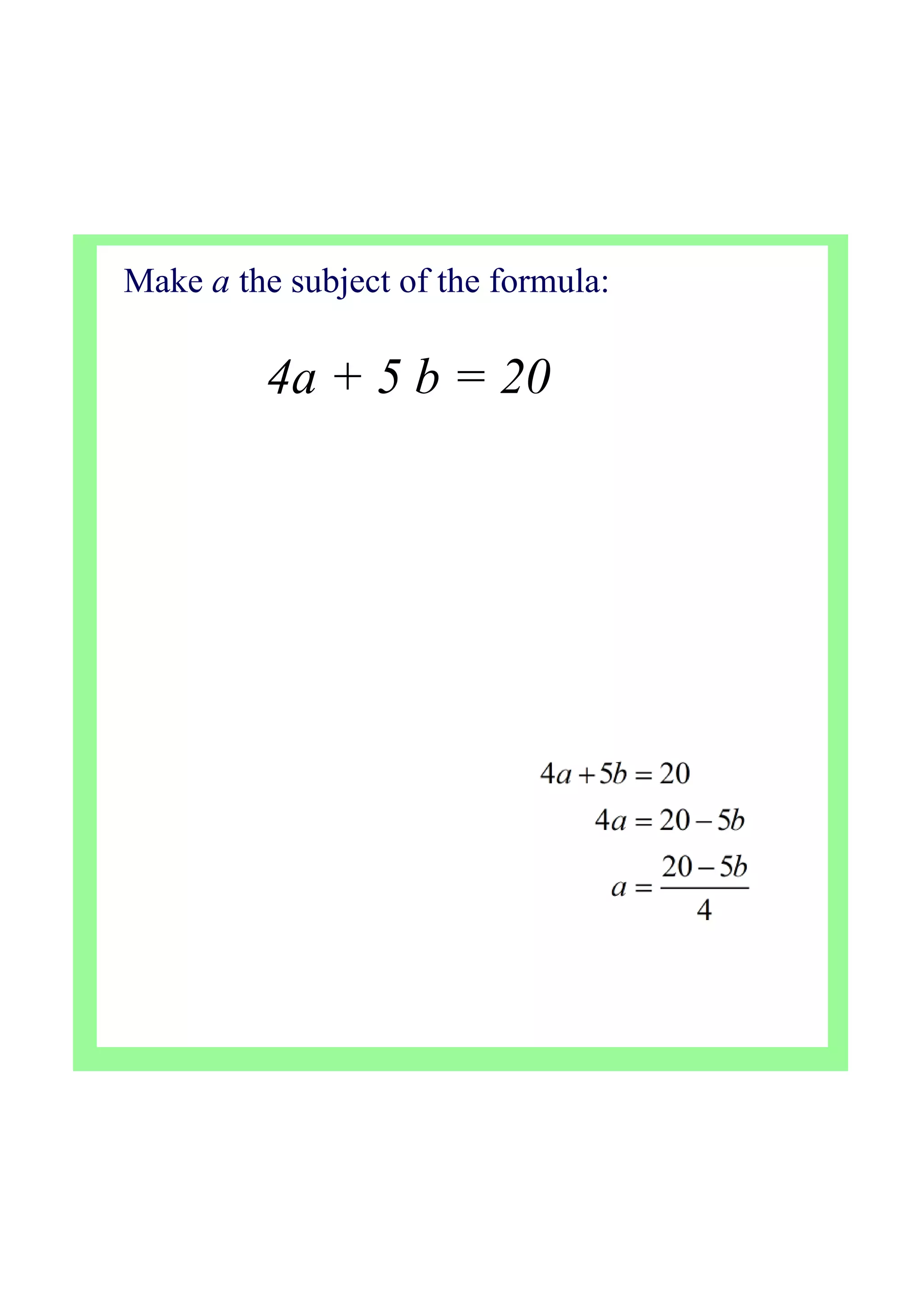 Y9 algebra 1 Change of Subject | PDF