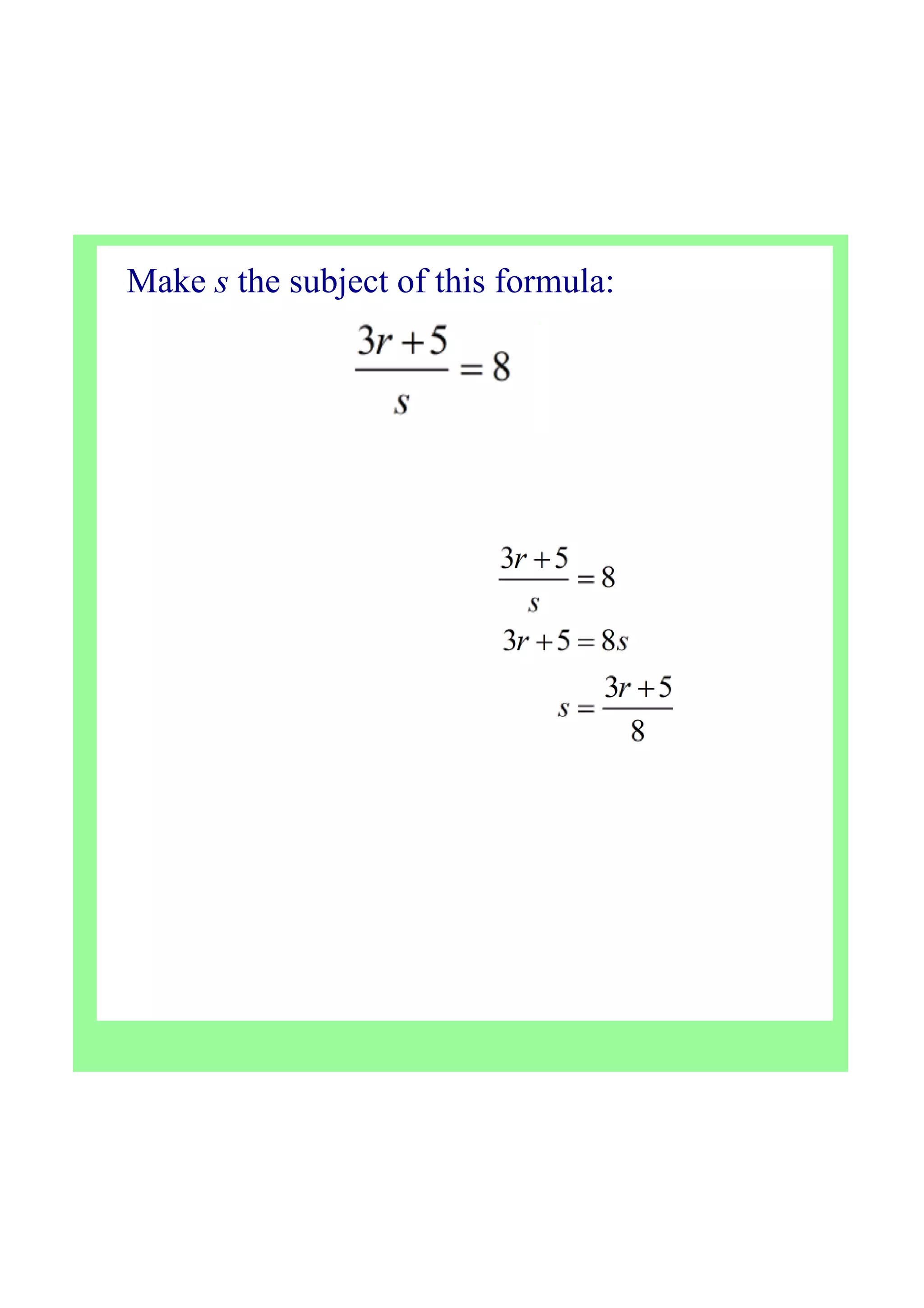 Y9 algebra 1 Change of Subject | PDF