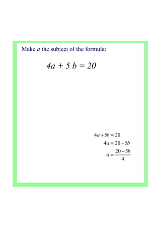 Y9 algebra 1 Change of Subject | PDF