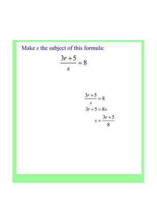 Y9 algebra 1 Change of Subject | PDF