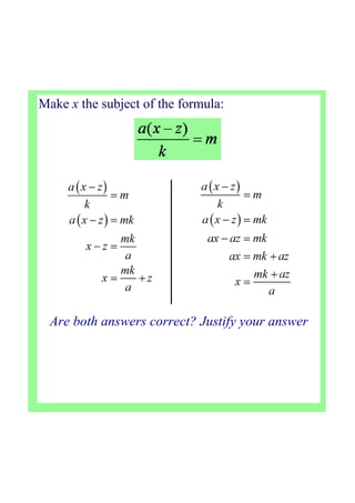 Y9 algebra 1 Change of Subject | PDF