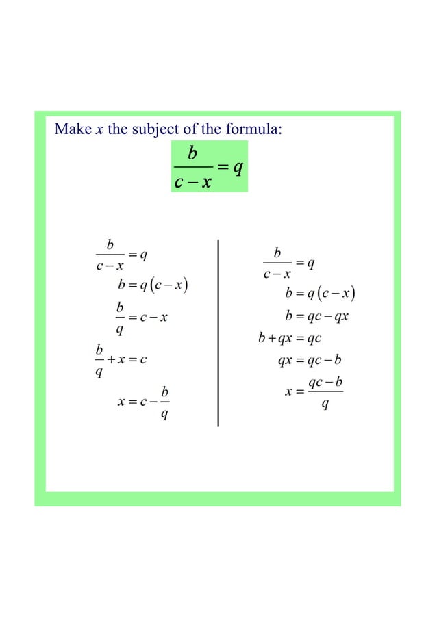 Y9 algebra 1 Change of Subject | PDF | Free download