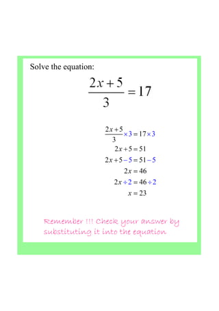 Y9 algebra 1 Linear Equations | PDF