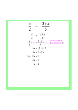 Y9 algebra 1 Linear Equations | PDF