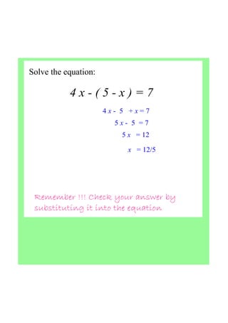 Y9 algebra 1 Linear Equations | PDF