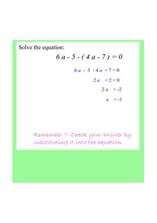 Y9 algebra 1 Linear Equations | PDF