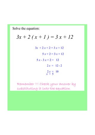 Y9 algebra 1 Linear Equations | PDF