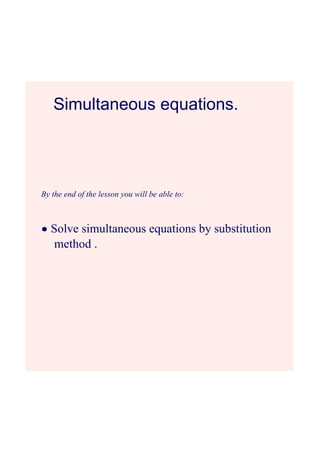 Y9 algebra 1 simultaneous equations by substitution method | PDF