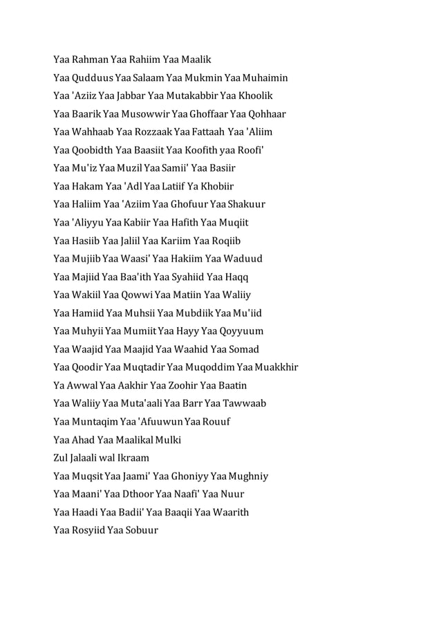 Yaa allah yaa rahman yaa rahiim yaa maalik | DOCX