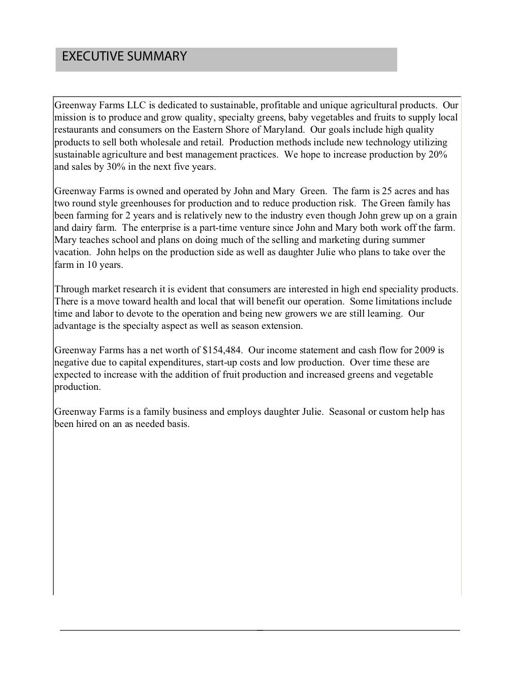 Farm Business Plan Farm Business Plan
