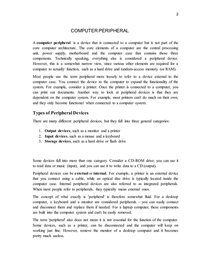 Computer peripheral or Peripheral Devices | DOCX