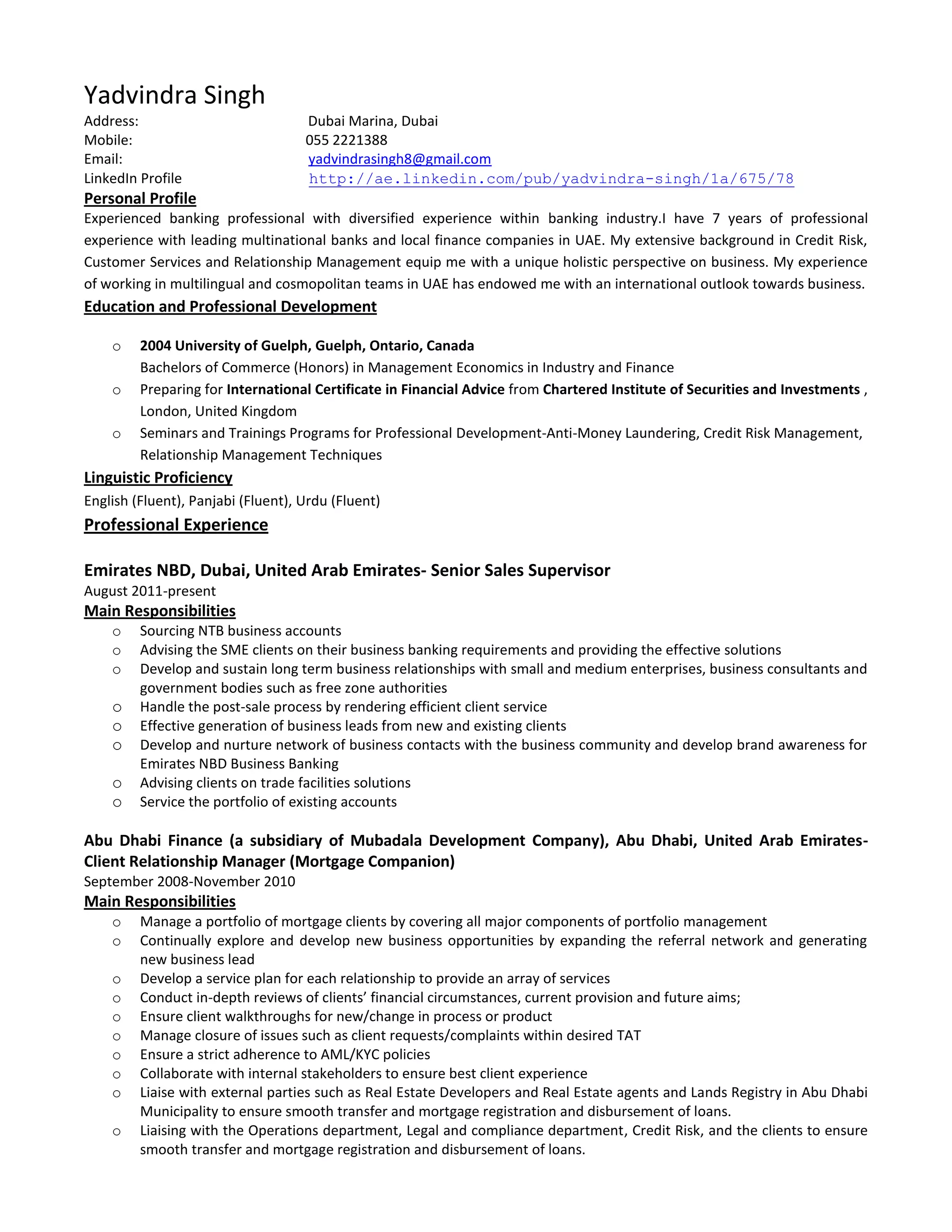 Yadvindra Singh Cv | DOCX