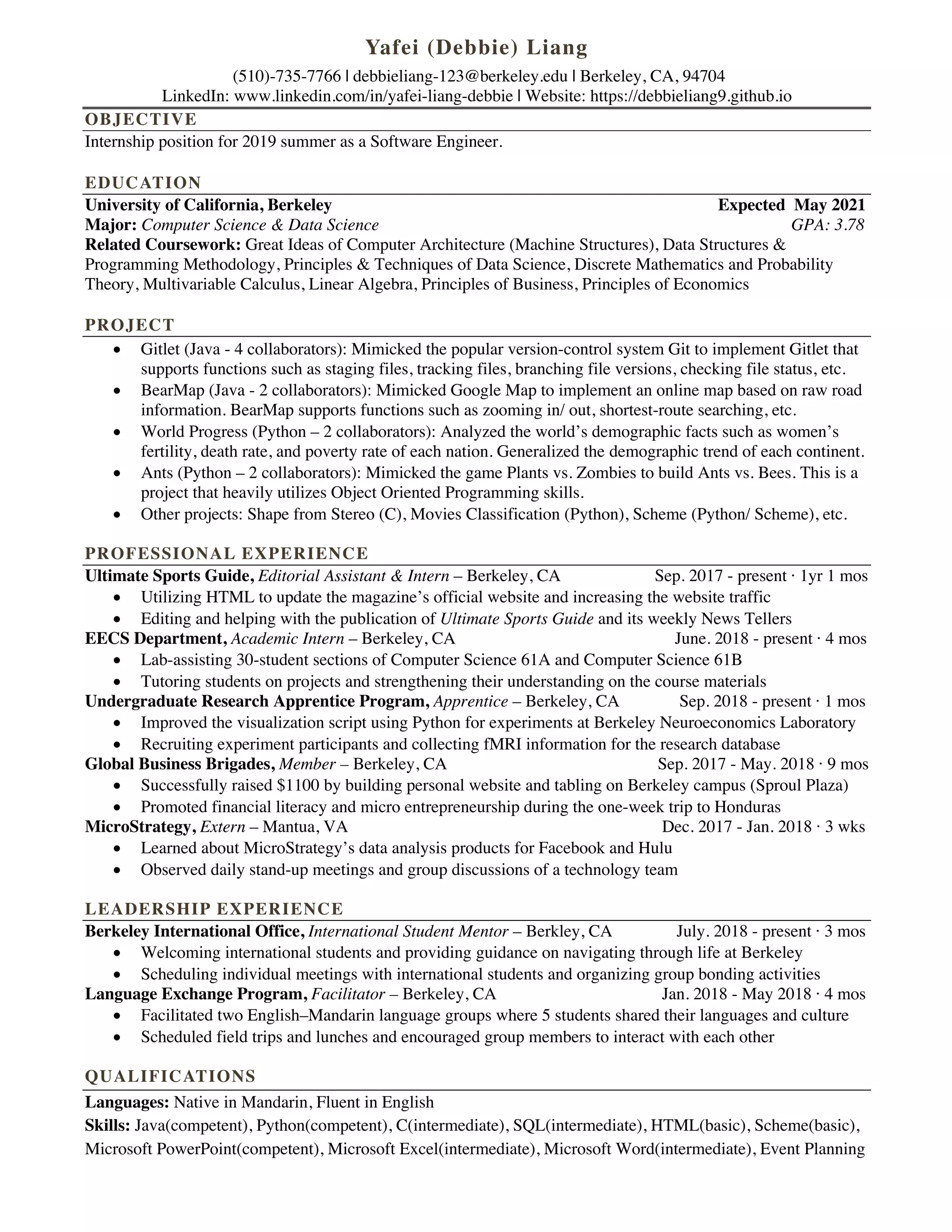Yafei liang resume | PDF