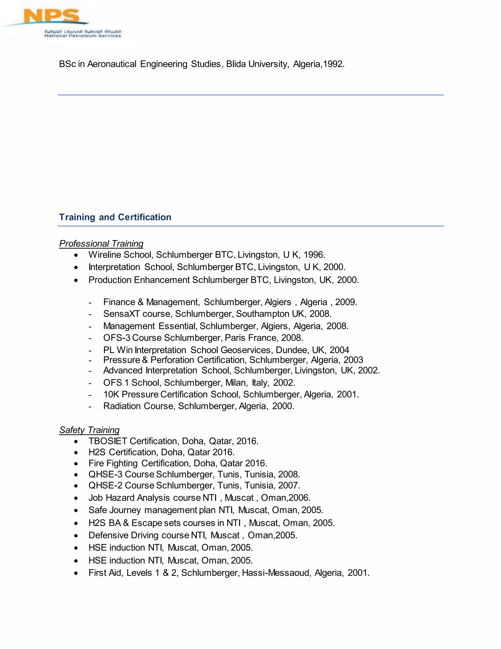 CV Wireline & Slickline Services Expertize | DOCX