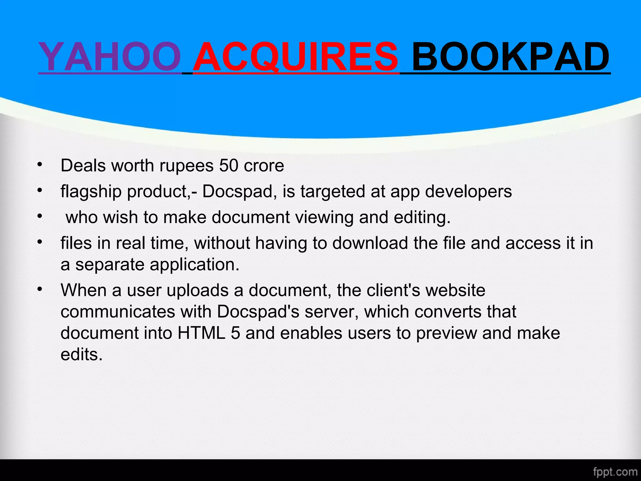 Yahoo acquire bookpad | PPT