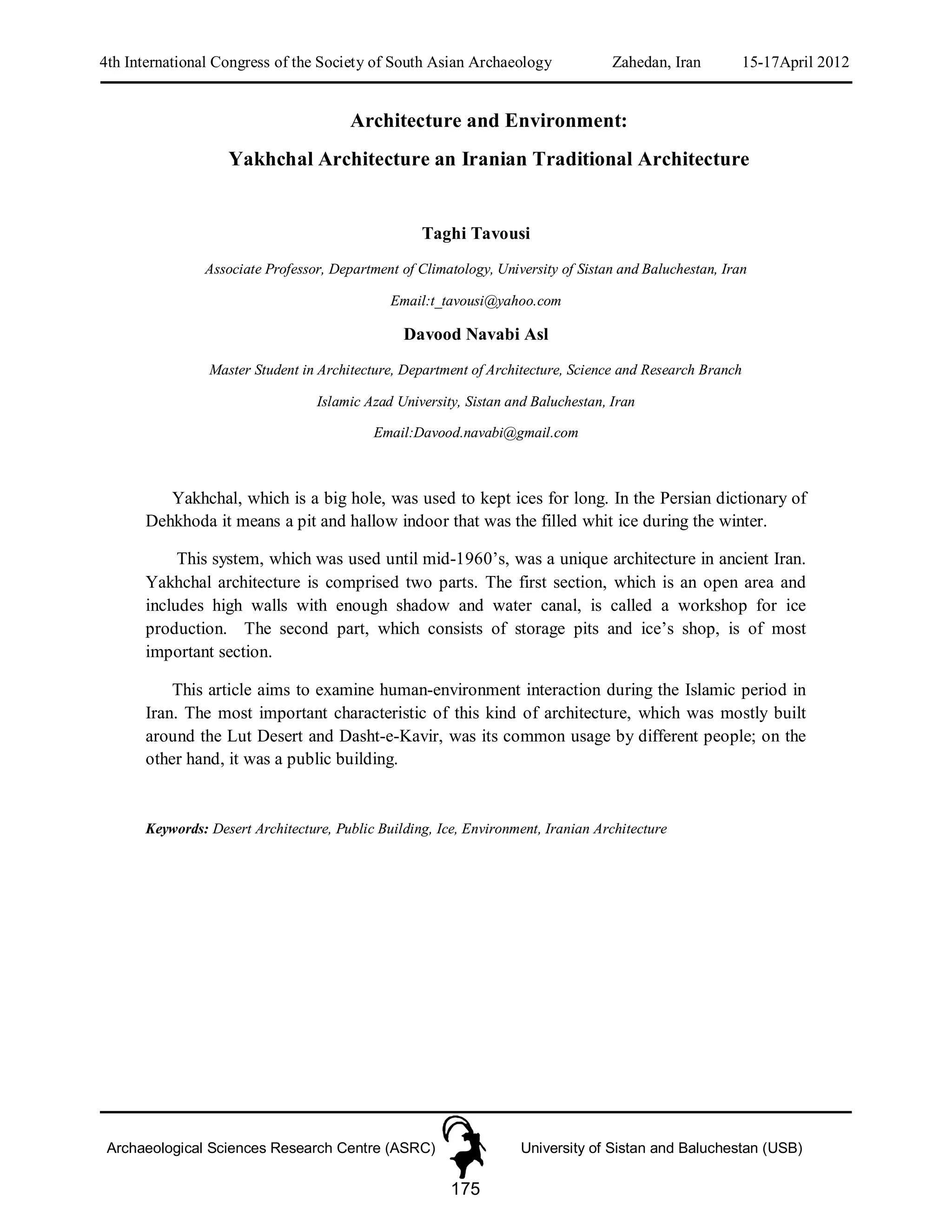 Yakhchal architecture an iranian traditional architecture | PDF